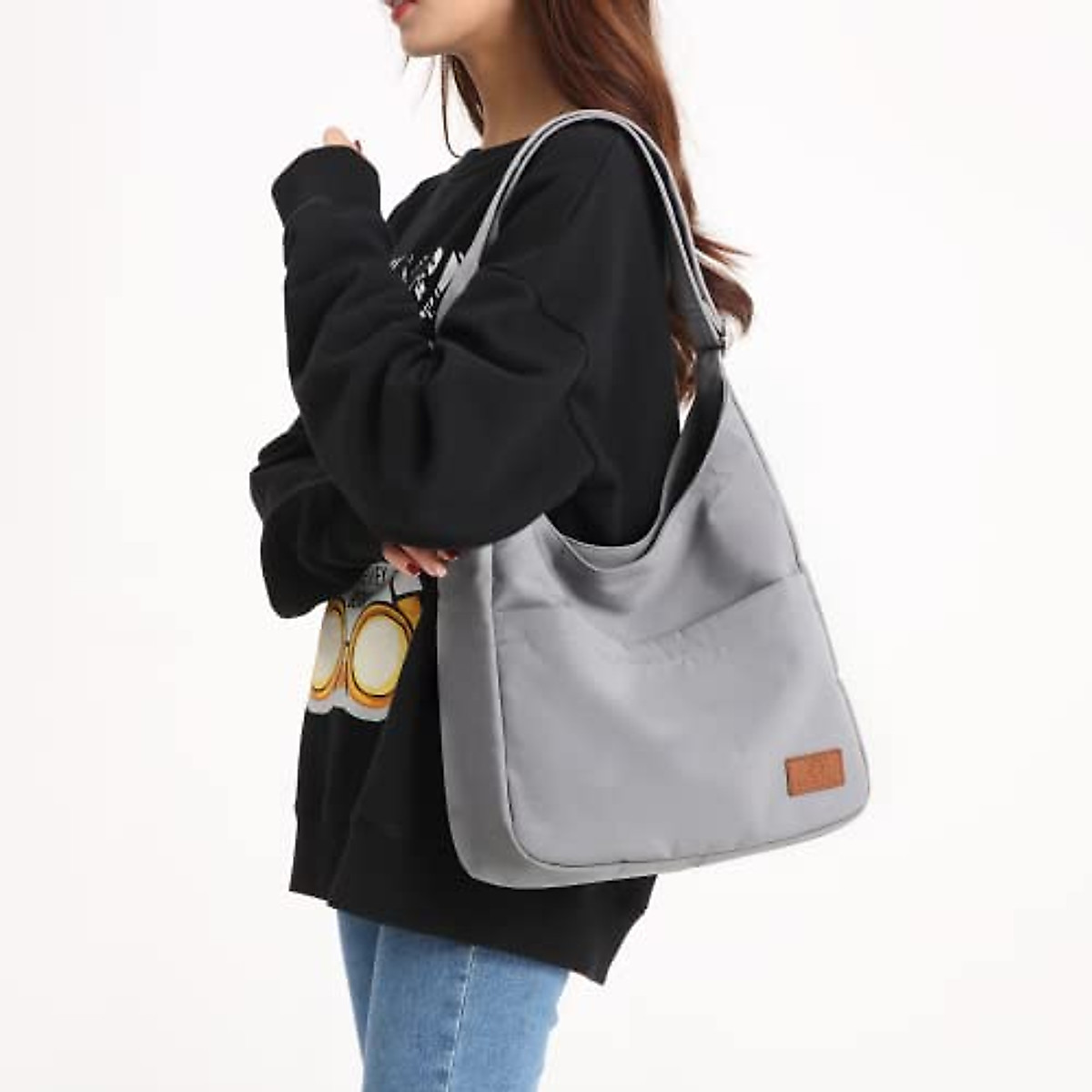 Canvas Tote Bag, Large Hobo Bags for Women Aesthetic Shoulder Purses Hand Bag Cute Simple School Crossbody Purse with Adjustable Wide Strap - Magnetic Closure - Black Slouch Bag