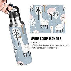 xigua Alpaca Water Bottle Stainless Steel Vacuum Insulated Water Bottle Standard Mouth Wide Handle Bottle with Straw Lid for Sports School Gym Outdoor,20 oz.