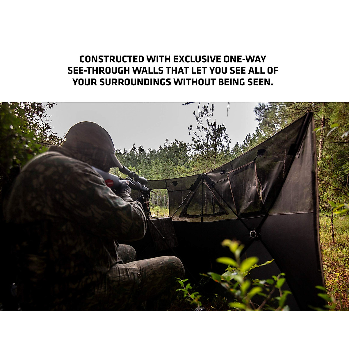 Primos Hunting DoubleBull 3-Panel Stakeout Blind with Surroundview 5 Shoot Through Ports in Mossy Oak Bottomland Camo 65165