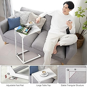 melos C Shaped End Table, Snack Side Table, C Tables for Couch, Couch Tables That Slide Under, for Living Room, Bedroom, White