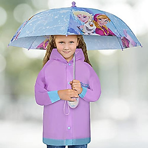 Disney girls Frozen Kids Umbrella and Slicker, Elsa and Anna Rainwear Set for age 2-7 Umbrella, Light Purple, MEDIUM 4-5 US