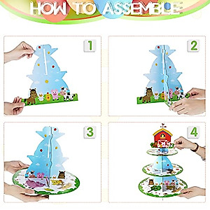 3 Tier Farm Animals Cupcake Stand Holder Farm Theme Birthday Party Supplies Spring Cupcake Tower Cardboard Display Decorations Rustic Dessert Cake Stand for Boy Girl Kids Baby Shower
