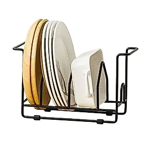 LINFIDITE Plate Holder Organizer Cutting Board Holder pot lid holder Dish Storage Rack Kitchen Cupboard Counter Organiser Stand for Plate Baking Tray Pot Lid Cutting Boards,Premium Steel Black