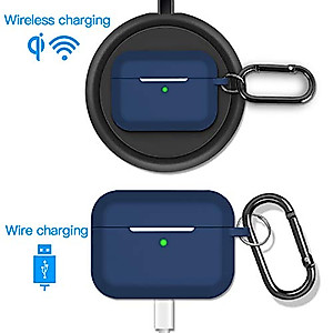 Doboli Compatible with Airpods Pro Case Cover with Keychain, Full Protective Silicone Skin Accessories for Women Men 2019 AirPods Pro [Front LED Visible] Navy Blue