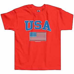 Threadrock Little Boys' USA Text and American Flag Toddler T-Shirt 4T Red