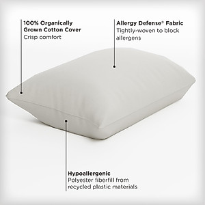 AllerEase Organically Grown Soft Cotton Odor Neutralizing Allergy Defense Bed Pillow- King - 2 Pack