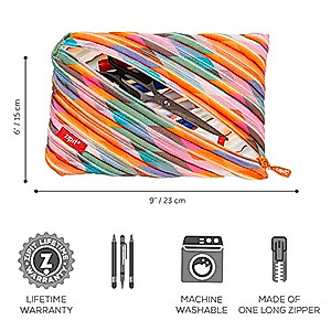 ZIPIT Colorz Large Pencil Case for Girls, Large Capacity Pouch, Holds Up to 60 Pens, Made of One Long Zipper! (Triangles)