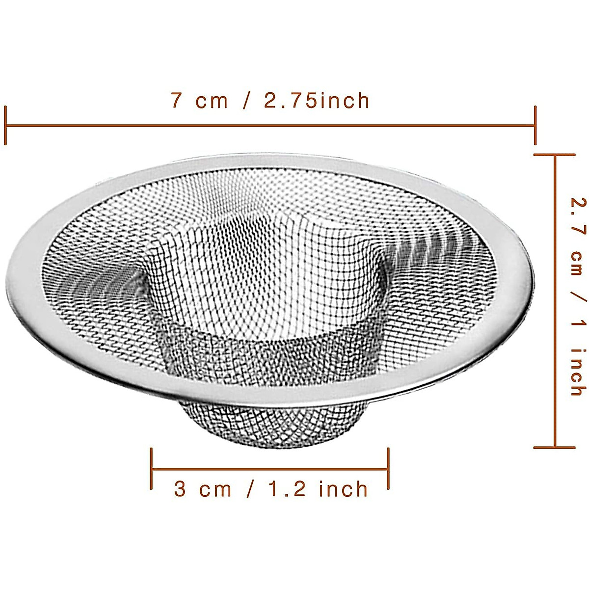 40pcs Heavy Duty Stainless Steel Slop Basket Filter Trap, 2.75" Top / 1" Mesh Metal Sink Strainer,Perfect for Kitchen Sink/Bathroom Bathtub Wash basin Floor drain balcony Drain Hole,Utility