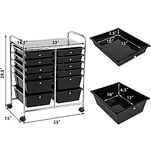 Giantex 12 Drawer Rolling Storage Cart Tools Scrapbook Paper Office School Organizer (Black)