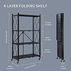 JOYBOS 4-Shelf Foldable Storage Shelves with Wheels, Heavy Duty Metal Shelving, No Assembly Organizer Wire Shelf Rack for Garage Kitchen, Basement, Pantry, Holds up to 1000 pounds…