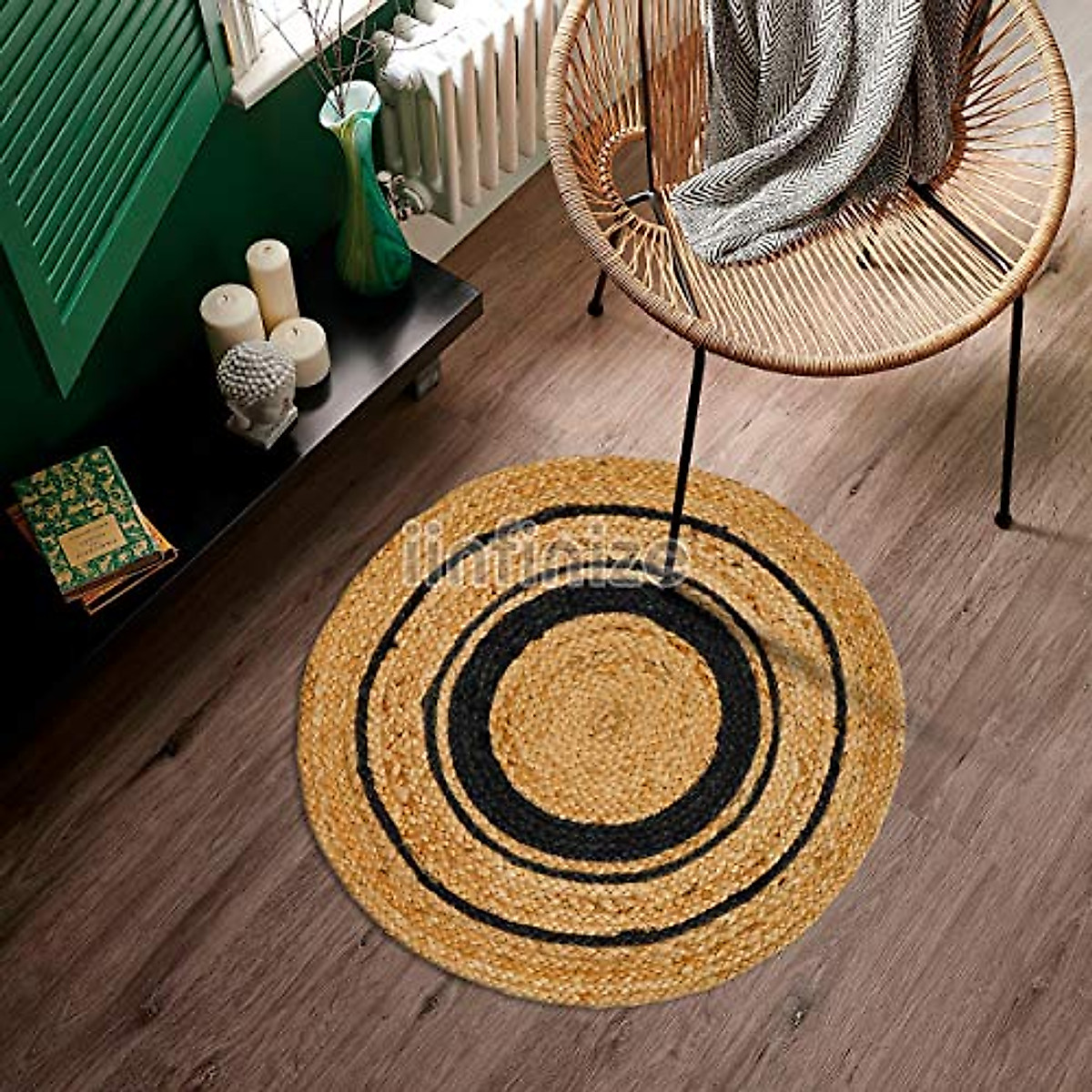 iinfinize Natural Jute Mat Kilim Handmade Carpet Floor Mat Door Mat Yoga Mat Indian Round Carpet 24 Inch Handwoven Door Mat Decorative Living Room Carpet Central Room Door Mat