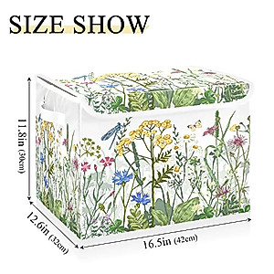 Kigai Collapsible Flowers Flying Insects Storage Basket with Lids and Handles,Storage Bins for Shelves Closet Bedroom,Office Storage
