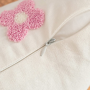 EMEMA Decorative Throw Pillow Covers Daisy Sun Flower Jacquard Pillowcase Cushion Case Square for Couch Sofa Bed Living Room Bedroom Set of 2, 16x16 Inch, Pink and White