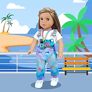 ZITA ELEMENT 7 Pcs 18 Inch Girl Doll Clothes and Accessories - 18 Inch Doll Clothes with Fanny Pack Toy Tablet Phone Camera and Kids Unicorn Backpack - Best Gift for Girls (No Doll)