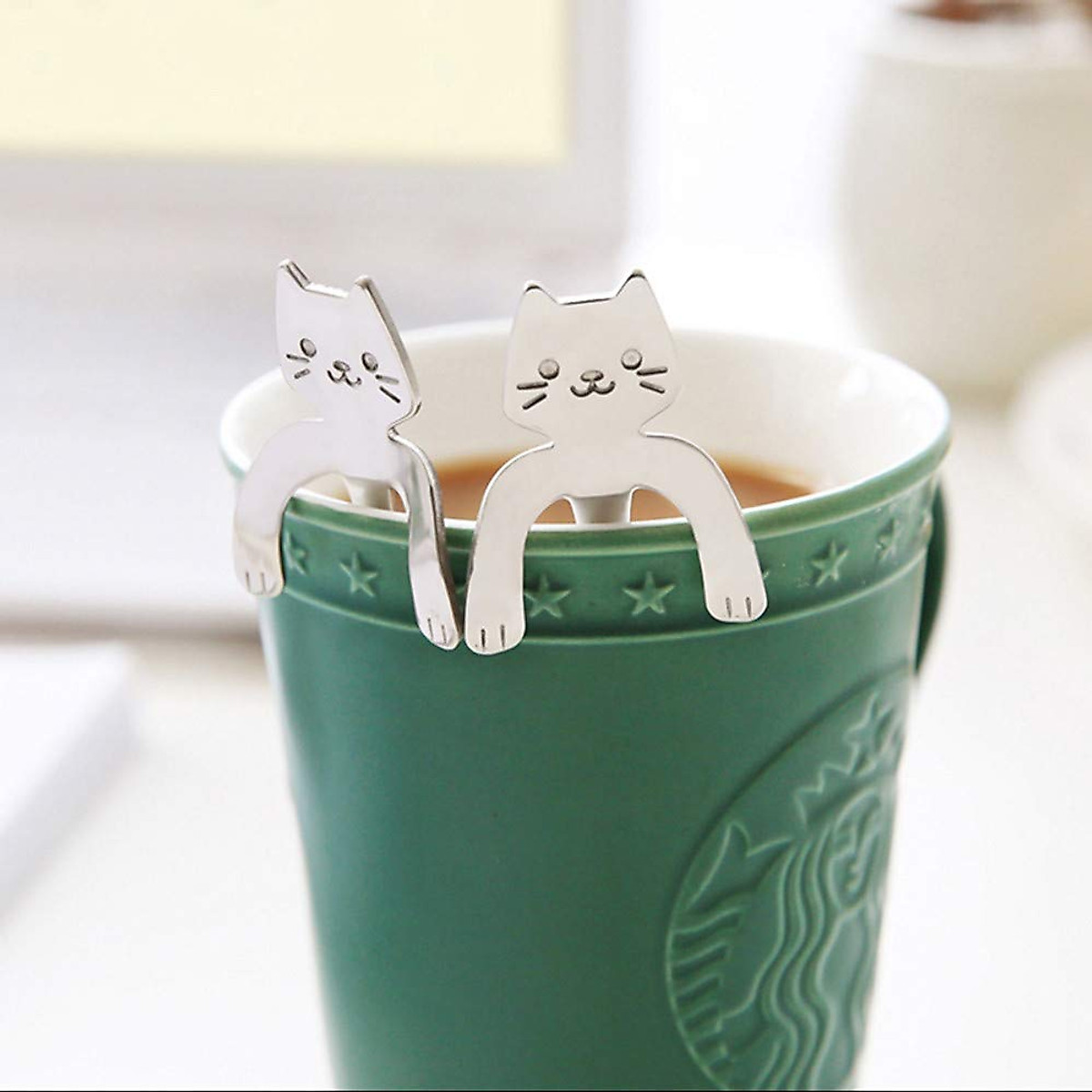 YJYdada 1 Piece Cute Cat Spoon Long Handle Spoons Flatware Drinking Tools Kitchen Gadget