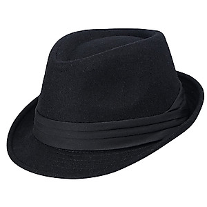 Womens Mens Classic Felt Trilby Hat Short Brim Fedora Hat Black Manhattan Gangster Jazz Hat for Unisex