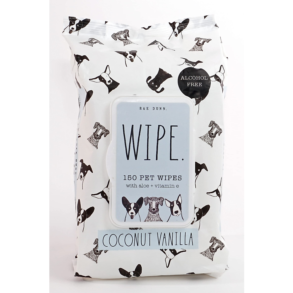 Rae Dunn Pet Wipes, Alcohol Free with Aloe and Vitamin E, Coconut Vanilla, 150 Count