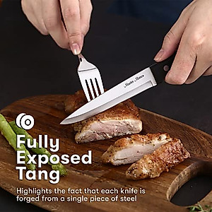 Master Maison 8-Piece 4.5" Premium Steak Knife Set | 8 German Non-Serrated Stainless Steel Kitchen Steak Knives + Storage Gift Box | Anti-Fatigue Ergonomic Full-Tang Triple-Riveted Handle (Black)