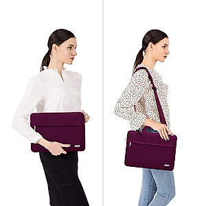 MOSISO Laptop Shoulder Bag Compatible with MacBook Air/Pro,13-13.3 inch Notebook,Compatible with MacBook Pro 14 inch 2023-2021 A2779 M2 A2442 M1, Polyester Sleeve with Back Trolley Belt, Burgundy