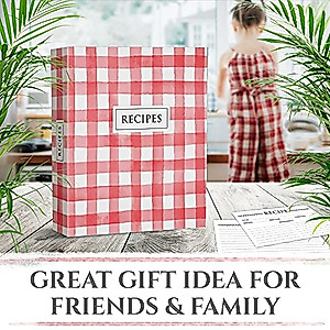 3 Ring Binder Set Plaid, Recipe Notebook with 50 Recipe Cards 4x6, Recipe Organizer Full Page Dividers and Plastic Page Covers, Recipe Book for Own Recipes Binder, Recipe Binder Kit