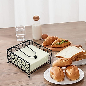 The Amador Store Flat Napkin Holder for Kitchen & Dining Table, Modern Lattice Napkin Basket Holder with Weighted Arm-Elegant Square Metal Paper Napkin Dispenser for Countertops & Outdoor (Black)