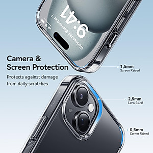 CASEKOO for iPhone 15 Case Crystal Clear, [Never Yellow Technology] [10FT Mil-Grade Protection] Transparent Slim Cover Women Men 15 Phone Case 6.1 Inch 2023, Clear