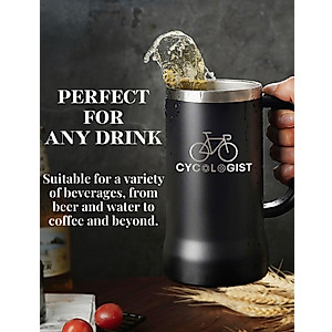 Onebttl Biker Cyclist Gifts for Men, Cycologist, Bicycle Enthusiasts, Roadbike MTB, Stainless Steel Beer Stein Tumbler, 24oz Beer Mug with Lid