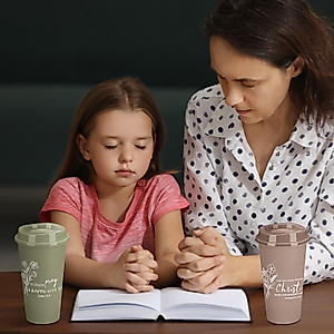 24 Pcs Christian Gifts for Women Include 12 Pcs 24oz Christian Coffee Cups with Lids 12 Religious Canvas Makeup Bags Mother Day Gifts for Church Bible Verse Inspirational Religious Present for Women