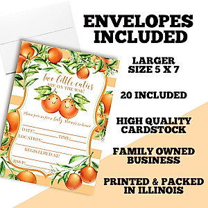 Amanda Creation Two Little Cuties Twin Baby Shower Invitations, 20 5x7 Fill-In Cards with Twenty White Envelopes