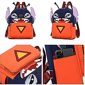 FENGJINRUHUA Cute Stitch School Bag Big Ear Boy Girl Cartoon School Travel Backpack (Blue orange medium)