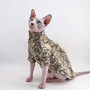 Limited Edition Cool Sphynx Hairless Cat Summer Snake Skin Pattern Cotton T-Shirts Pet Clothes, Round Collar Vest Kitten Shirts Sleeveless, Cats & Small Dogs Apparel (L (6.6-8.8 lbs), Black)