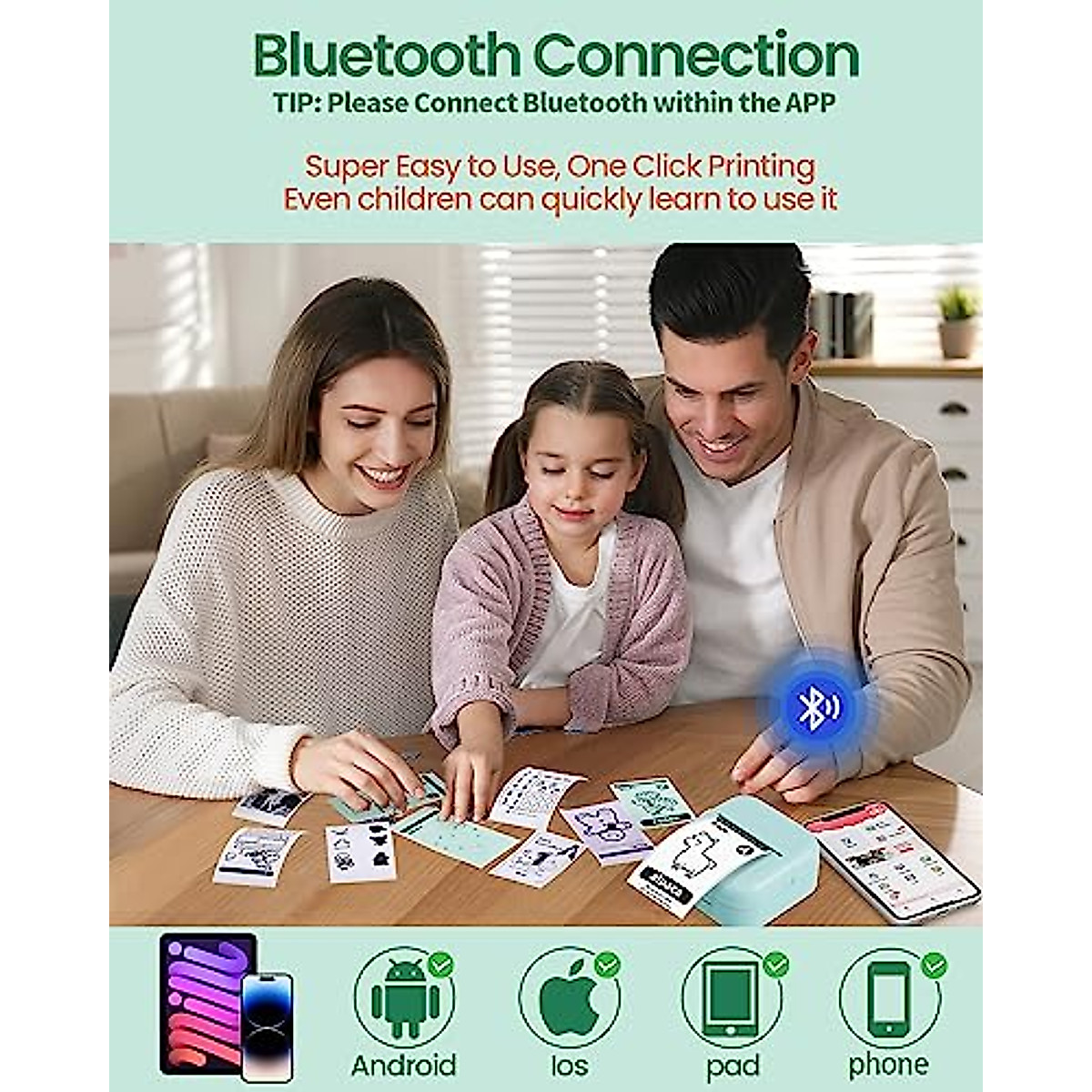 Memolife M02L Mini Printer Sticker Maker - Inkless Printer with 1 Roll Non-Adhesive Paper, Sticker Printer Machine for IOS + Android, Bluetooth Thermal Printer for Organizing Office Documents Printing