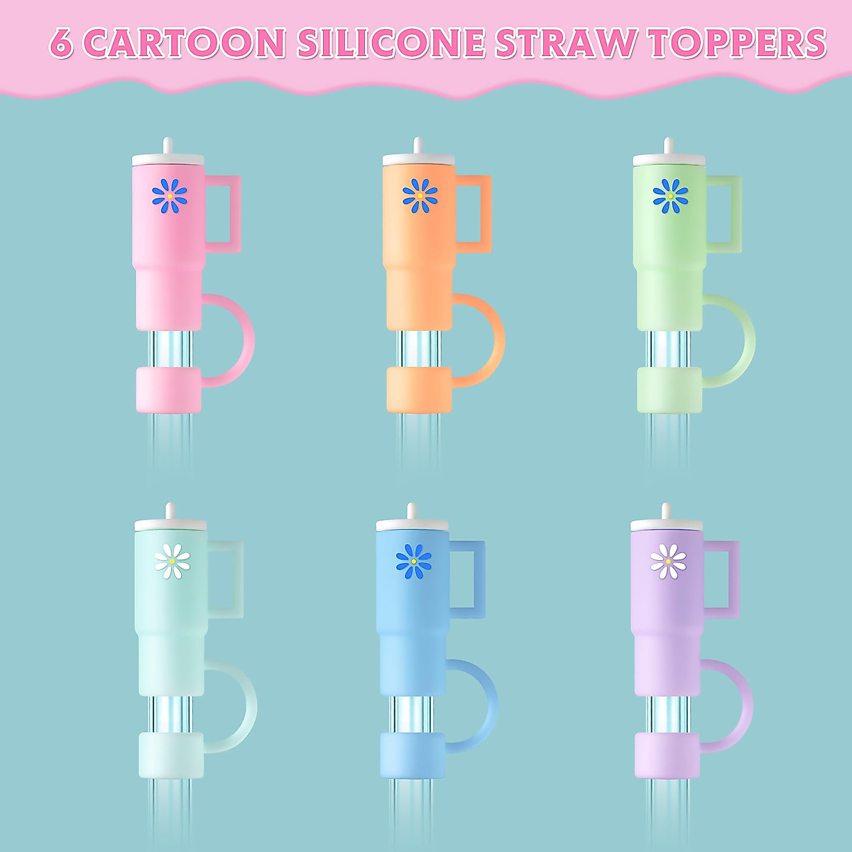 NiHome 6Pcs Silicone Straw Cover Cap Fit for Stanley 30 oz/40 oz Quencher H2.0 Cup, 0.4 inch/10 mm Straw Toppers Compatible with Stanley Tumbler, Dust-proof Straw Tip Lids, BPA-Free, Reusable