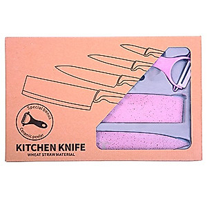 Bonaweite Pink Knife Set, Pink Knife Set With Block, Pink Kitchen Knife Set, Pink Kitchenware Knives, Chef Pink Cooking Knife Set, Wheat Straw Stainless Steel Pink Knives Kitchen Ware