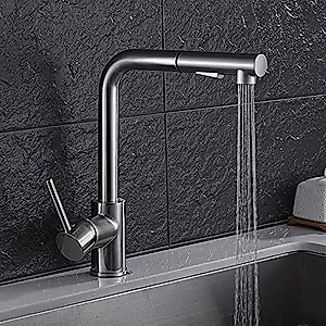 Kitchen Sink Faucet for Bar Farmhouse Commercial, Swiveling Kitchen Faucet, Brass Brushed Nickel High Arch Kitchen Sink Faucet, Pull Out Rotation Spray Mixer Tap (Color : Chrome)