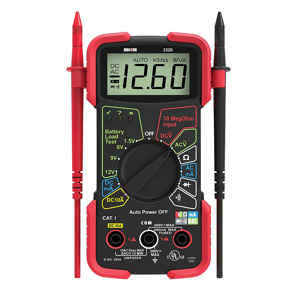 INNOVA 3320 Auto-Ranging Digital Multimeter, Red & Black