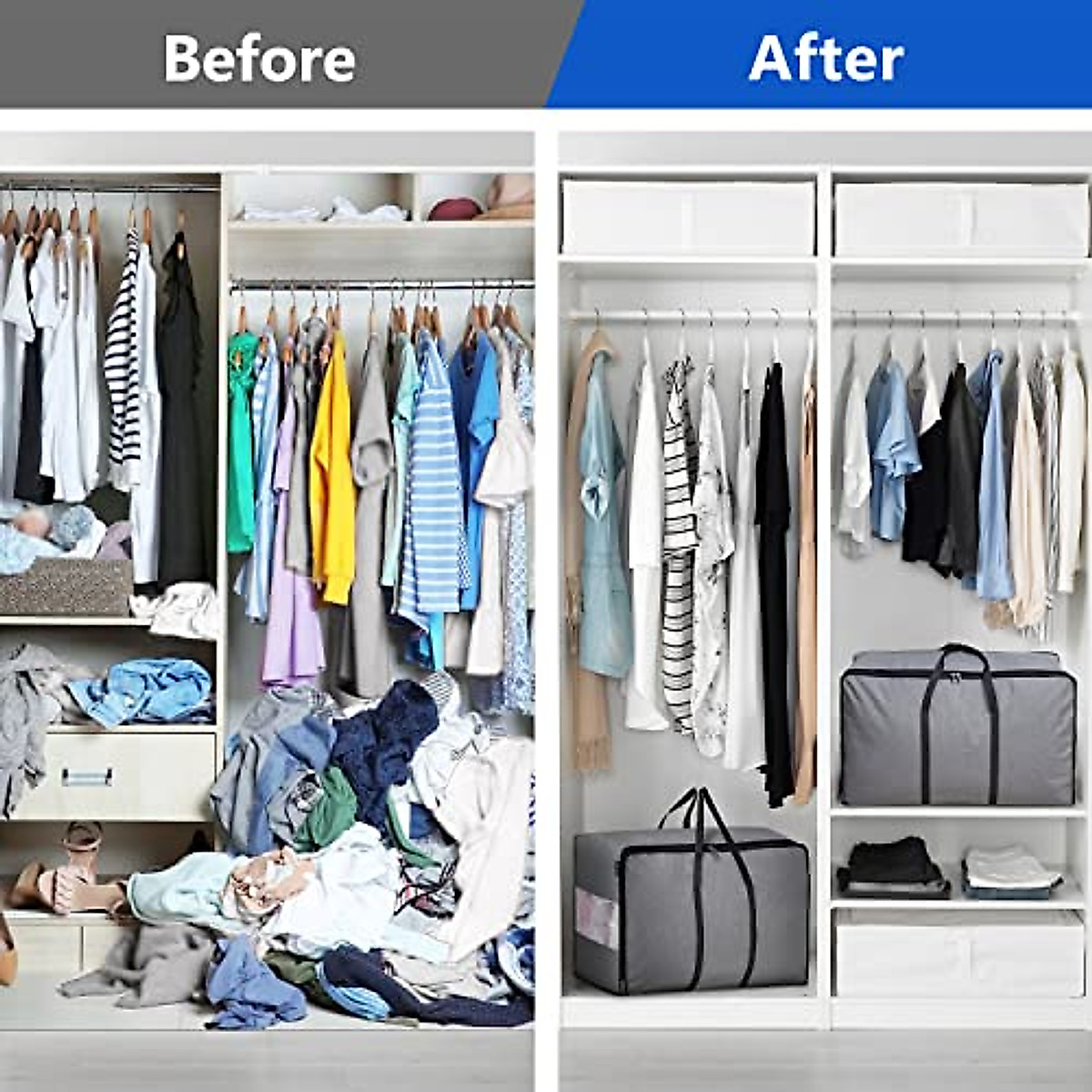 MISSLO Water Resistant Thick Over Size Storage Bag, Folding Organizer Bag, Under Bed Storage, College Carrying Bag for Bedding Comforters, Blanket, Clothes (Grey)