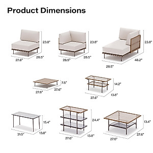 LAUSAINT HOME Outdoor Patio Furniture Set, 10-Piece Wicker Outdoor Conversation Set PE Rattan Sectional Sofa with Washable Cushions and Tempered Glass Table for Garden (Beige)
