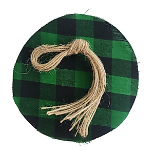 Nakpunar 12 pcs 6 inch Christmas Fabric Jar Covers with Twine Ties (Assorted Fabric in Red and/or Green Homespun Plaids, 6" straight sided)