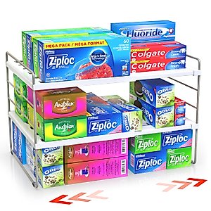 YAN & HIN 3-Tier Pantry Cabinet Organizers and Storage Adjustable Height and Expandable Kitchen Plastic Wrap Organizer Sturdy Aluminum Foil Countertop For Cupboard Multi-Purpose Use