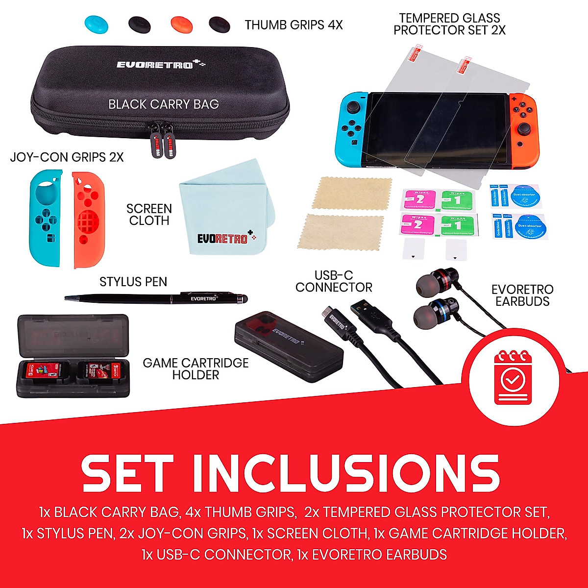 Starter Kit Accessories 14 pcs - Complete Bundle Set Compatible for Nintendo Switch Case Gaming Console