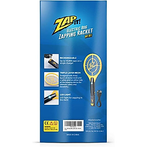 Zap It! Mini Bug Zapper - Rechargeable Mosquito, Fly Killer and Bug Zapper Racket - Flies Killer Indoor - 4,000 Volt - USB Charging, Super-Bright LED Light to Zap in The Dark - Safe to Touch