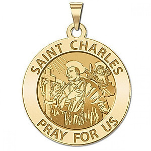 PicturesOnGold.com Saint Charles Borromeo W/Angels Round Religious Medal - - 2/3 Inch Size of Dime, Sterling Silver