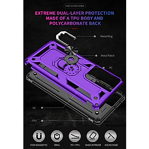 Androgate for Samsung Galaxy S21 Ultra 5G Case with HD Screen Protectors, Military-Grade Metal Ring Holder Kickstand 15ft Drop Tested Shockproof Cover Case for Samsung Galaxy S21 Ultra Purple