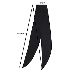GERINLY Solid Color Long Neckerchief Pure Skinny Scarf Necktie for 50's Costume Party Black Silk Scarf Belts for Hair (Black)