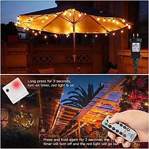koopower G40 Outdoor String Lights 33.5Ft Globe Patio Lighting, 30 LED Bulbs 8 Mode Dimmable Waterproof Hanging Light with Remote Control for Patio Garden Backyard Balcony Party Home Christmas Decor
