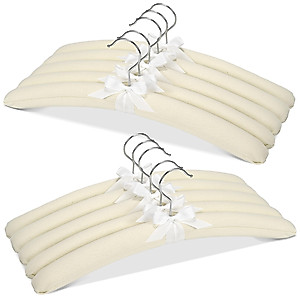 JS HANGER Padded Hangers - 17 Inch Extra Large Heavy Duty Cotton Covered Coat Hangers No Shoulder Bump for Women Clothes, Sweaters, Dresses, Clothing, Weddings, Lingerie Pack of 10, Beige