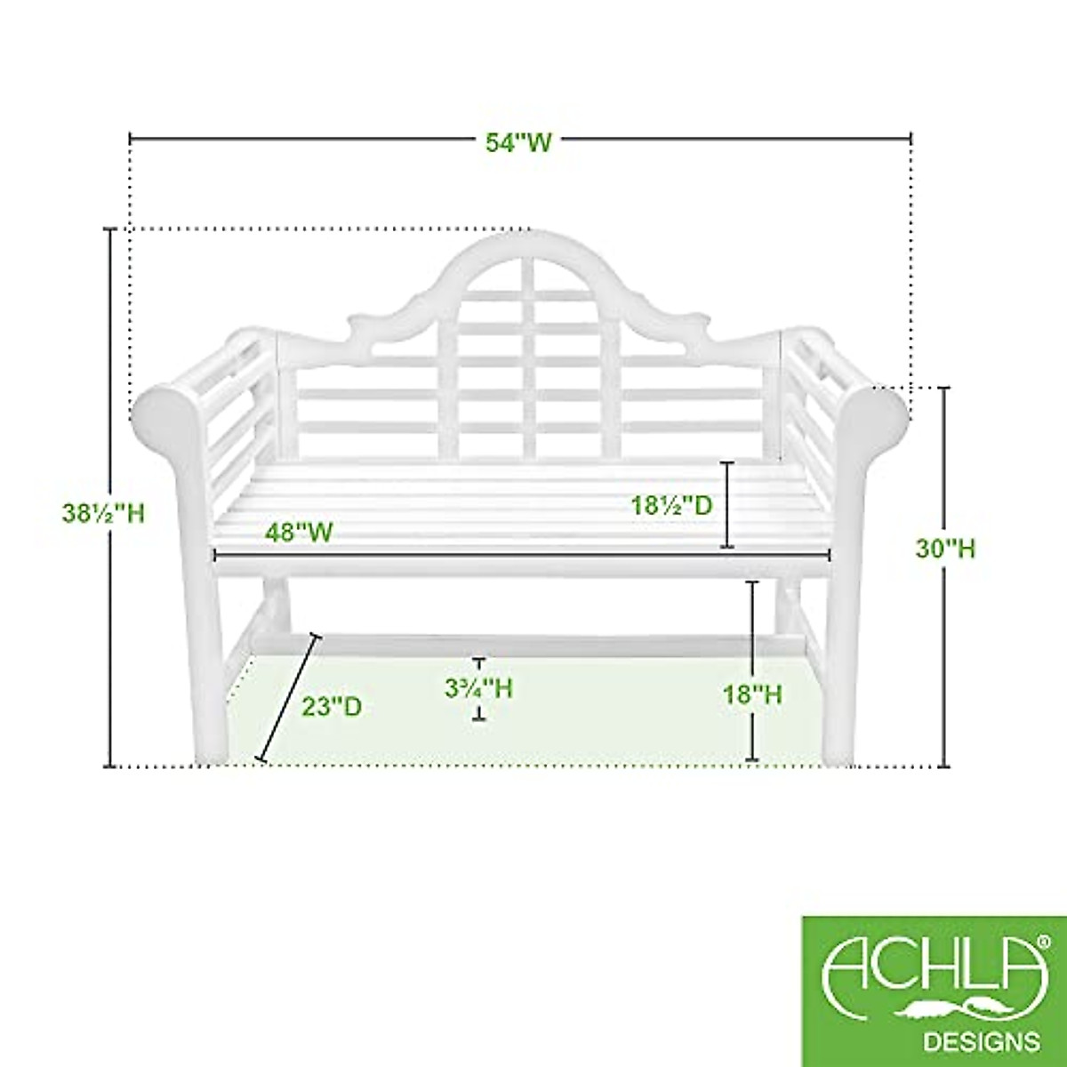 Achla Designs 125-0002 Lutyens Garden, 4 ft White Bench, 48-in L