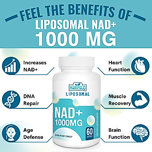 Liposomal NAD+ Supplement 1000 mg | Highest NAD Pontecy | Max Absorption | Pure NAD Supplement | Energy and DNA Repair, Aging Defense, Brain Function | 120 Softgels