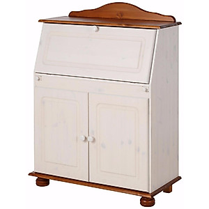 REALROOMS Chester Solid Wood Storage Desk with Bottom Closed Storage Cabinet, White and Honey